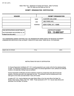Fillable Online NYS tax exempt formxls NYS tax exempt form Fax Email ...