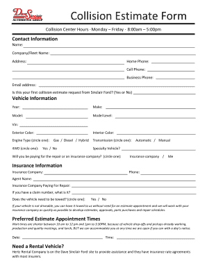 Fillable Online Collision Estimate Form - Dealercom Fax Email Print ...