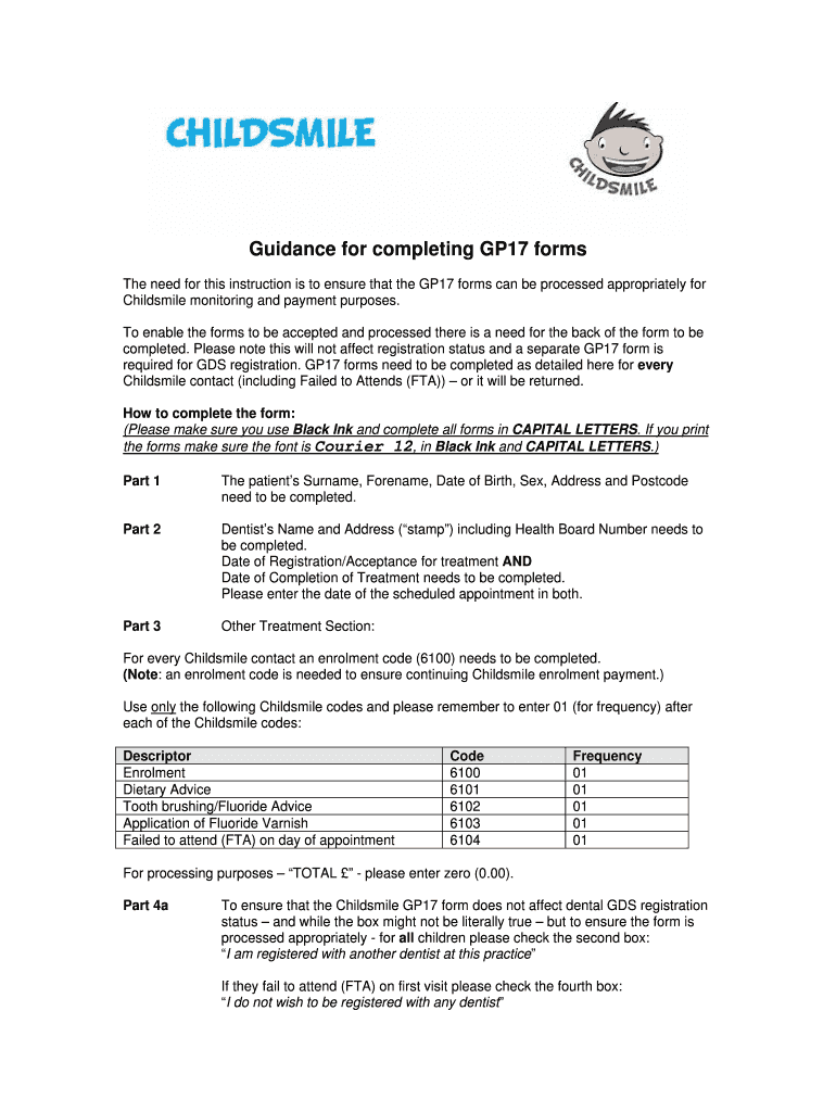 Fillable Online Guidance for completing GP17 forms - Practitioner ...