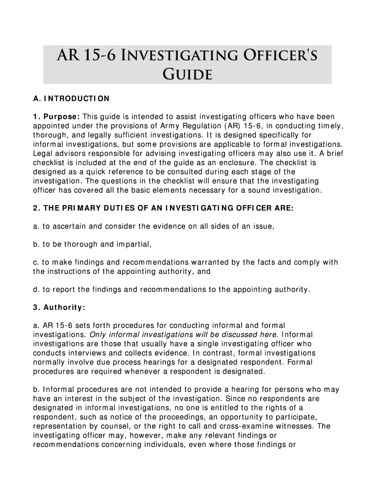 Fillable Online usacac army investigating officer's guide for ar 15-6 ...