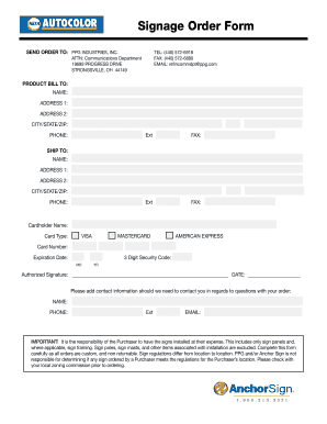 Fillable Online Signage Order Form SEND ORDER TO: PPG INDUSTRIES, INC ...