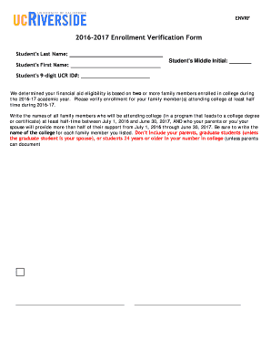 Fillable Online 2016-2017 Enrollment Verification Form Fax Email Print ...