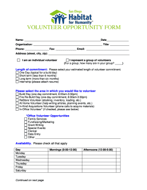 Fillable Online sdhfh VOLUNTEER OPPORTUNITY FORM - San Diego Habitat ...