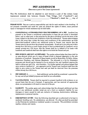 Fillable Online PET ADDENDUM - The Reserve at The Falls Fax Email Print ...