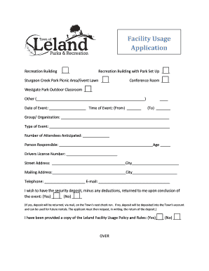 Fillable Online Facility Usage Application Recreation Building ...