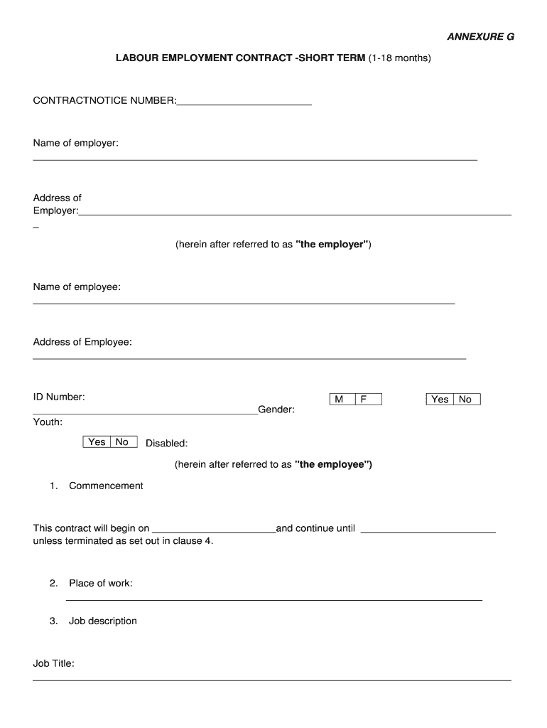 Fillable Online LABOUR EMPLOYMENT CONTRACT -SHORT TERM Fax Email Print ...
