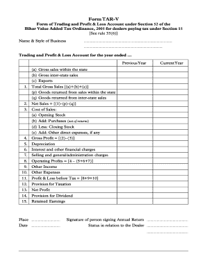 Fillable Online Form TAR-V Form of Trading and Profit amp Loss Account ...