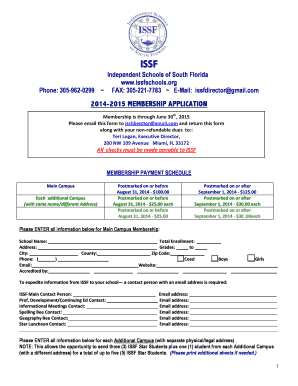 Fillable Online issfschools ISSF 2014-2015 Membership Form and Fees.doc ...