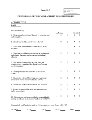 Fillable Online PROFESSIONAL DEVELOPMENT ACTIVITY EVALUATION FORM ...