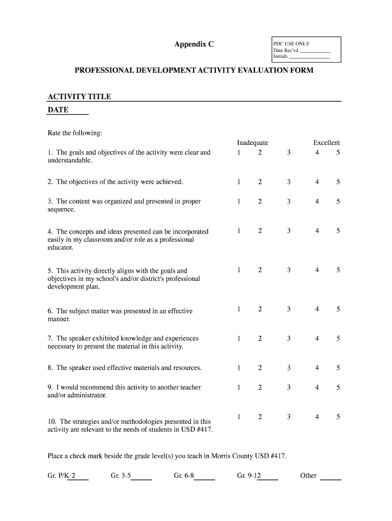 Fillable Online PROFESSIONAL DEVELOPMENT ACTIVITY EVALUATION FORM ...