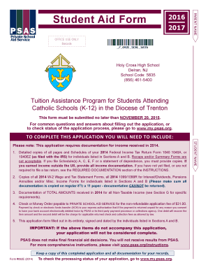 Fillable Online holycrosshighschool PSAS Student Aid bFormb PDF version ...