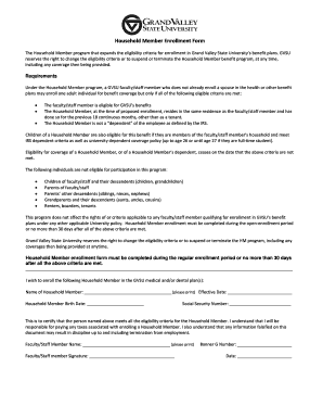 Fillable Online gvsu Household Member Enrollment Form Fax Email Print ...