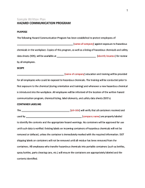 Fillable Online pic-gov Sample Written Plan HAZARD COMMUNICATION ...