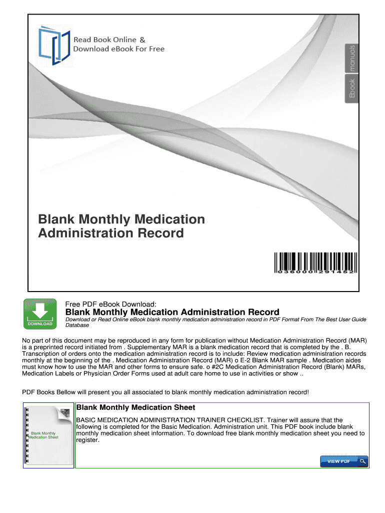 Fillable Online Blank Monthly Medication Administration Record Fax ...