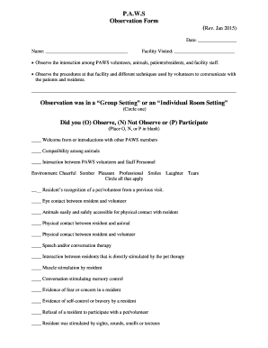 Fillable Online frazerumc PAWS Observation Form - Frazer United ...