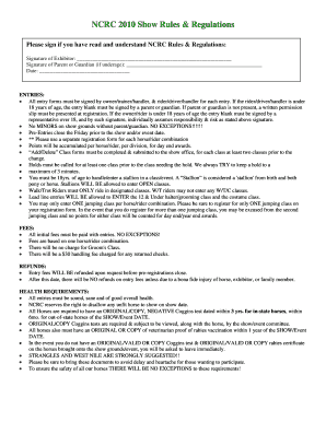 Fillable Online NCRC 2010 Show Rules - Dexter North Country Riding Club ...