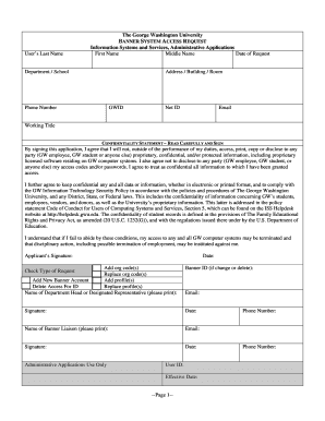 Fillable Online hr gwu BANNER SYSTEM ACCESS REQUEST - hrgwuedu Fax Email Print - pdfFiller
