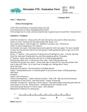 Fillable Online ST1 ST2 Worcester VTS - Evaluation Form ST3 Fax Email ...