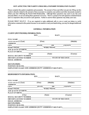 Fillable Online Parent Child Information Packet - Dan Corbin Fax Email ...