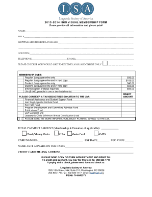 Fillable Online 20132014 INDIVIDUAL MEMBERSHIP FORM Please provide all ...
