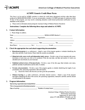 Fillable Online ACMPE Generic Credit Hour Form - HIPAA Summit Fax Email ...