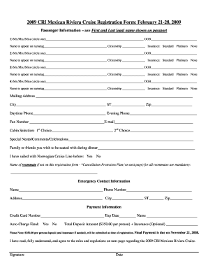 Fillable Online sovereigncruises CRI Cruise Registration Form ...