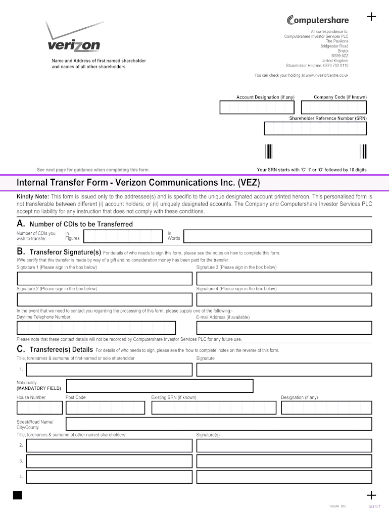 Fillable Online Internal bTransferb Form - Computershare Fax Email ...