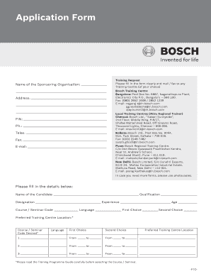 Fillable Online 26 Bosch AA Training programme Application Form Fax ...