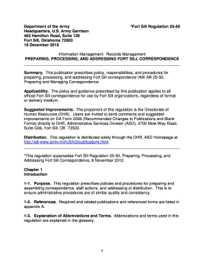 Fillable Online army Department of the Army Fort Sill Regulation 25-50 ...