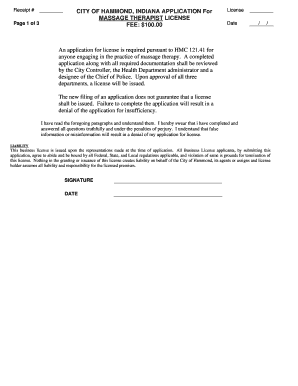 Fillable Online Receipt License CITY OF HAMMOND INDIANA APPLICATION For ...