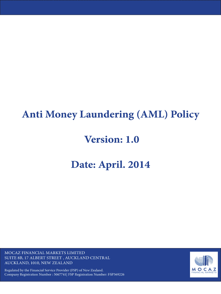 Fillable Online Anti Money Laundering AML Policy Version 10 Fax Email ...