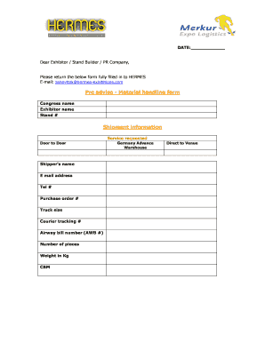 Fillable Online hpv2015 Material handling form - HPV 2015 Fax Email ...
