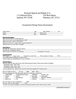 Fillable Online Occupational Therapy Parent QuestionnaireNewdoc Fax ...