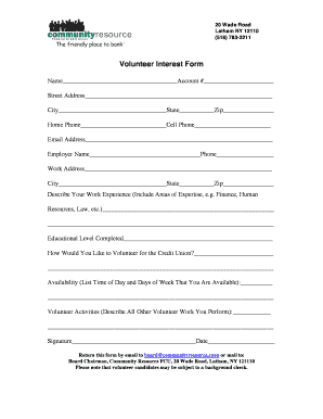 Fillable Online Volunteer Interest Form - Community Resource Fax Email Print - pdfFiller