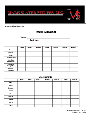 Fillable Online Fitness Evaluation - MARK SLATER FITNESS LLC Fax Email ...