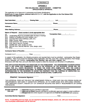 Fillable Online VINA SOLANA HOA - DESIGN REVIEW - COMMITTEE APPLICATION ...