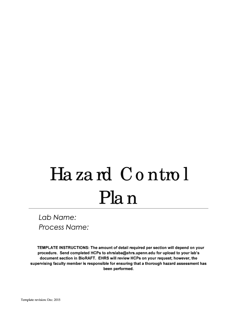 Fillable Online ehrs upenn Hazard Control Plan - University of ...
