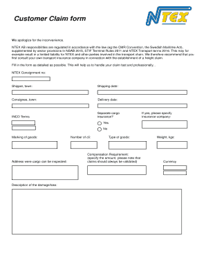 Fillable Online ntex Customer bClaim formb - NTEX Fax Email Print ...
