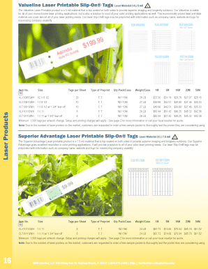Fillable Online Valueline Laser Printable Slip-On Tags Laser Material ...