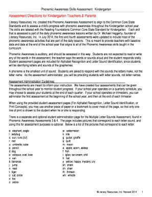 Fillable Online Kindergarten Baseline Phonemic Awareness Phonics Skills ...