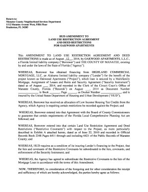 Fillable Online mymanatee Amendment 1 - HUD Rider to Restrictive ...