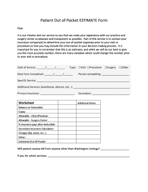Fillable Online Patient Out of Pocket ESTIMATE Form Fax Email Print ...