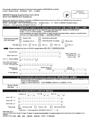 Fillable Online ABRSM Practical Exam Entry Form 2016 Fax Email Print ...