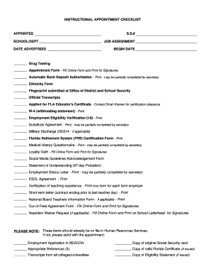 Fillable Online Instructional Appointment Checklist Fax Email Print ...