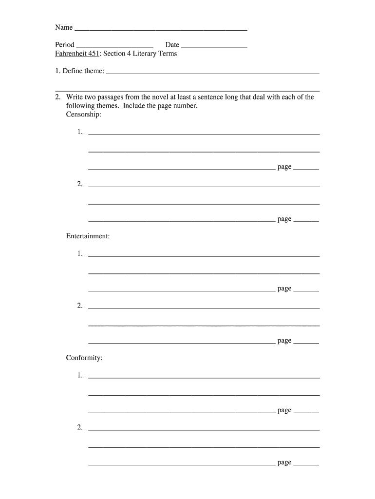 Fillable Online salem k12 va Name Fahrenheit 451 Section 4 Literary ...