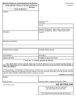 Fillable Online RETURN OF SERVICE ACKNOWLEDGMENT OF SERVICE IN THE Fax ...