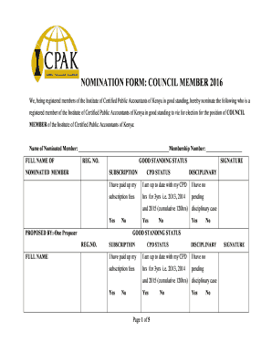 Fillable Online ICPAK Nomination Form COUNCIL MEMBER 2016 Fax Email ...