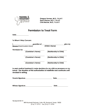 Fillable Online Permission to Treat Form - thpgorg Fax Email Print - pdfFiller