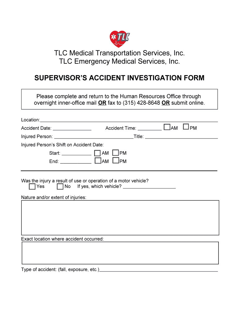 Fillable Online Supervisors Accident Investigation Report Instructions Fax Email Print - pdfFiller