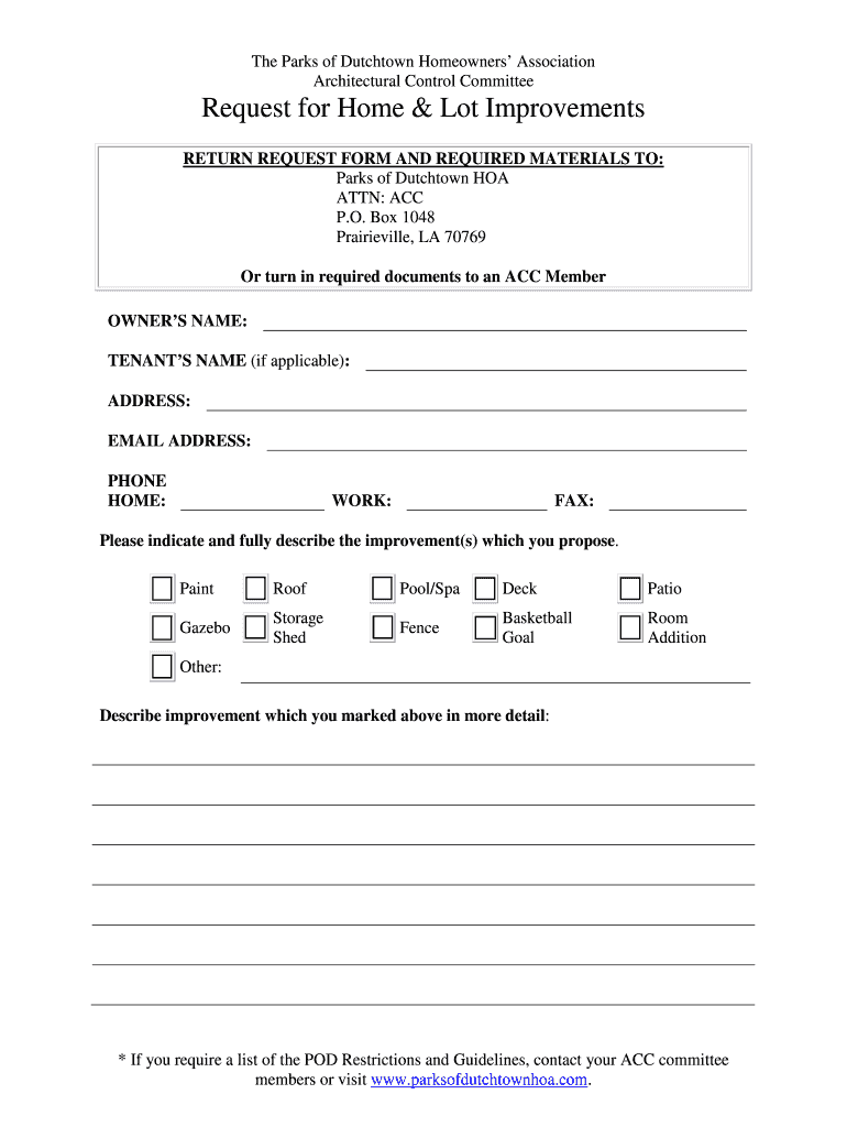 Fillable Online PODHOA Home Improvement Form Fax Email Print - pdfFiller